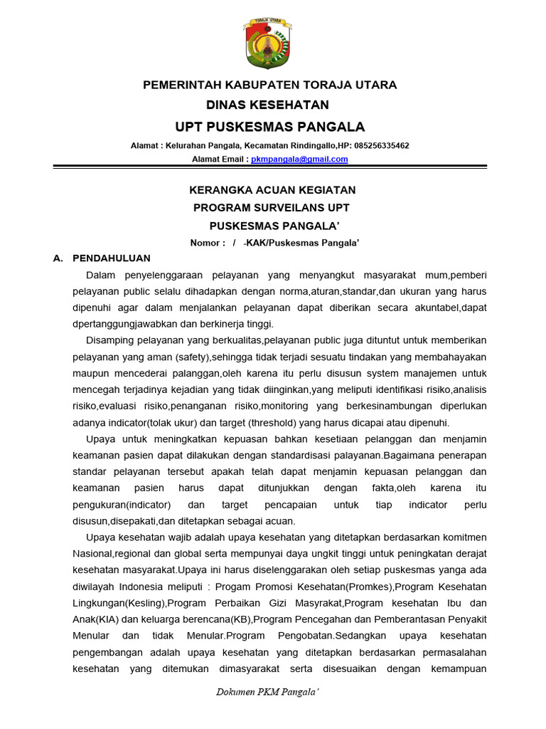 Surveilans Kesehatan Puskesmas Pangala | PDF