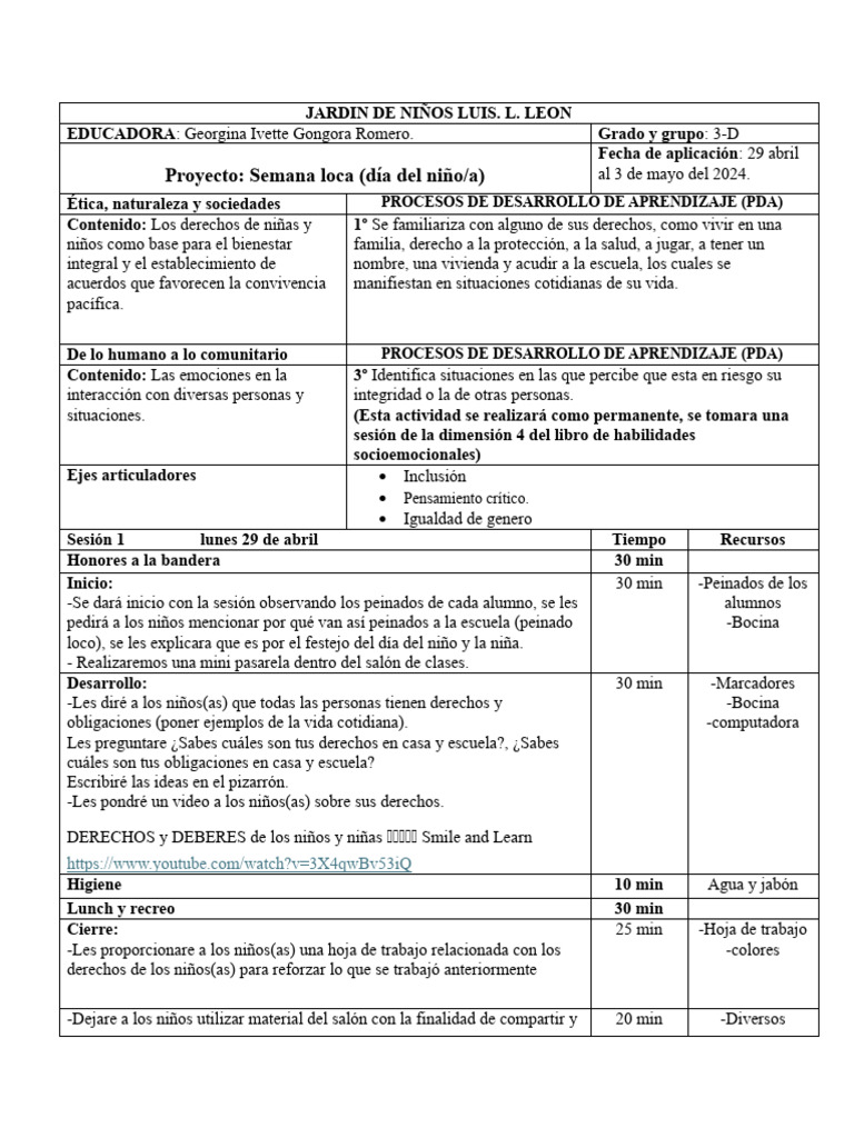 Proyecto "Semana Loca" en Jardín de Niños | PDF | Juventud | Educación ...
