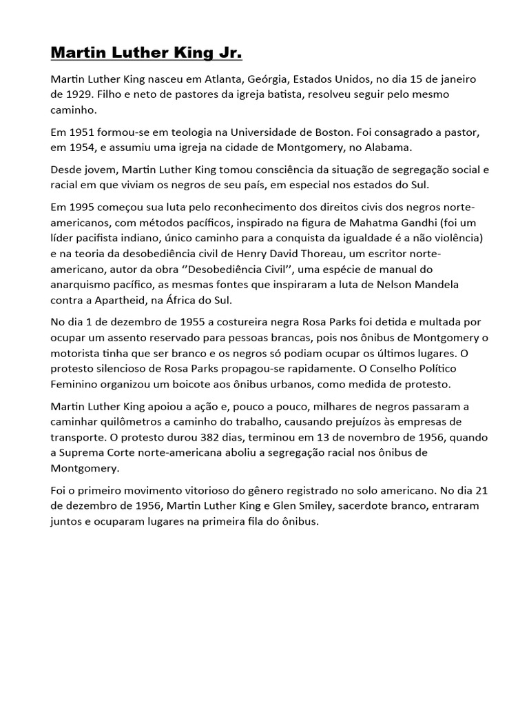 Martin Luther King Jr. e Rosa Parks | PDF | Martin Luther King Jr ...