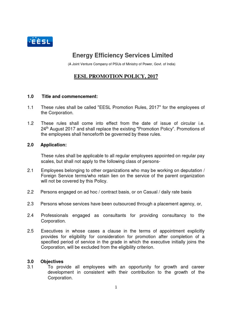 EESL-Promotion-Policy | PDF | Performance Appraisal | Employment