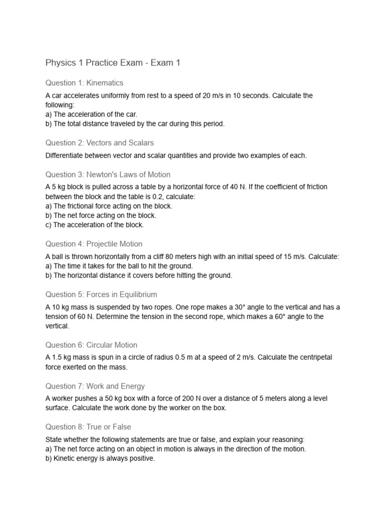 Physics 1 Practice Exam | PDF
