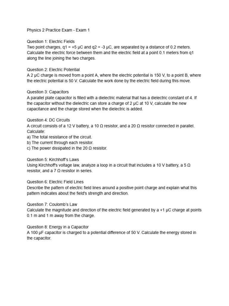 Physics 2 Practice Exam - Exam 1 | PDF