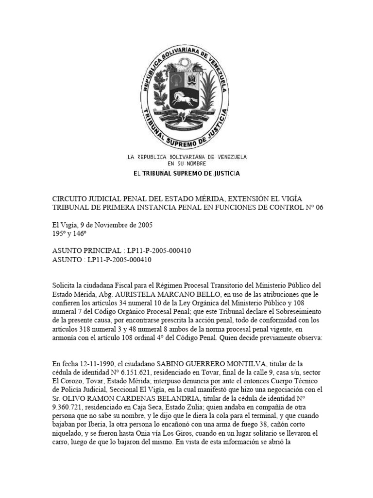 Tribunal 6 de Control de Merida El Vigia | Descargar gratis PDF ...