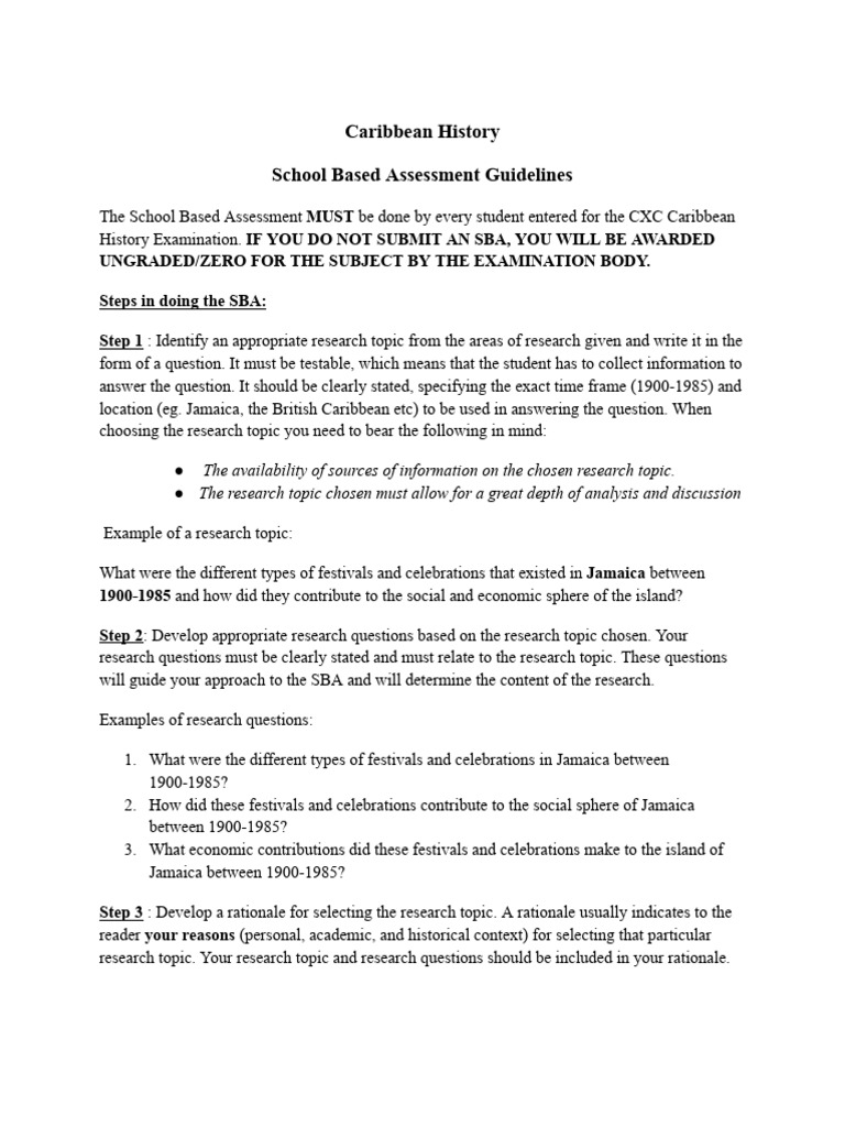 Caribbean History SBA Guidelines | PDF | Information | Human Communication