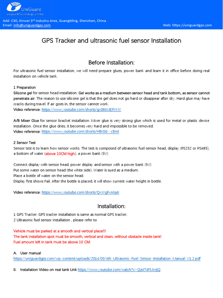 GPS Tracker and Fuel Sensor Installation Steps 1.2-1 | PDF | Computing