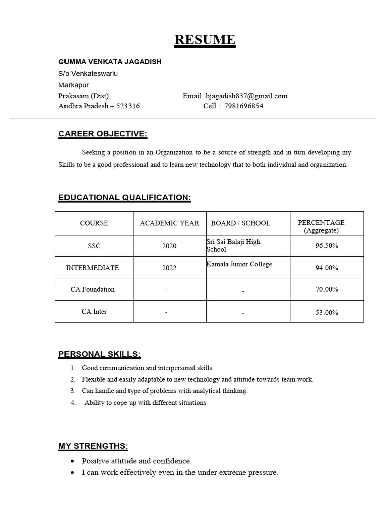 Jagadish Resume | PDF | Psychological Concepts | Psychology