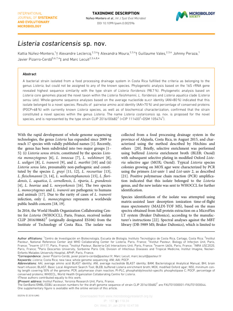 New Listeria Species: Listeria costaricensis | PDF | Biology | Life ...