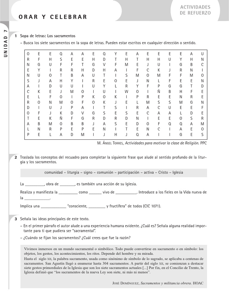 Orar Y Celebrar: 1 Sopa de Letras: Los Sacramentos | PDF | Sacramentos ...