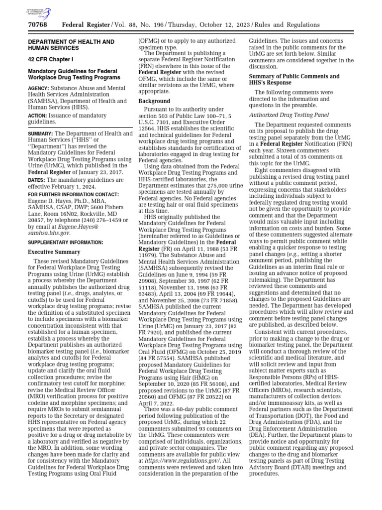 Revised Federal Drug Testing Guidelines | PDF | Drug Test | Food And ...
