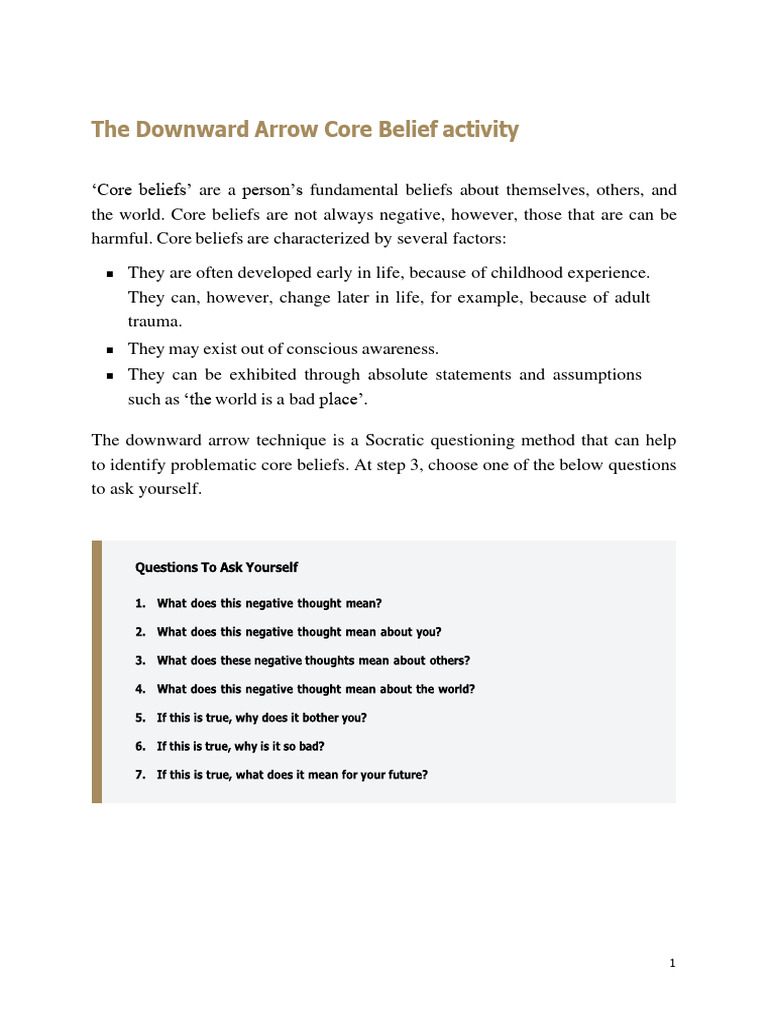 The Downward Arrow Core Belief Activity | PDF