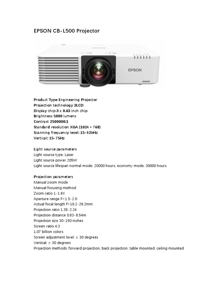 EPSON CB-L500 Engineering Projector | PDF