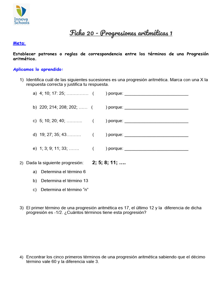 Ficha_Progresiones_aritmticas_1 | PDF