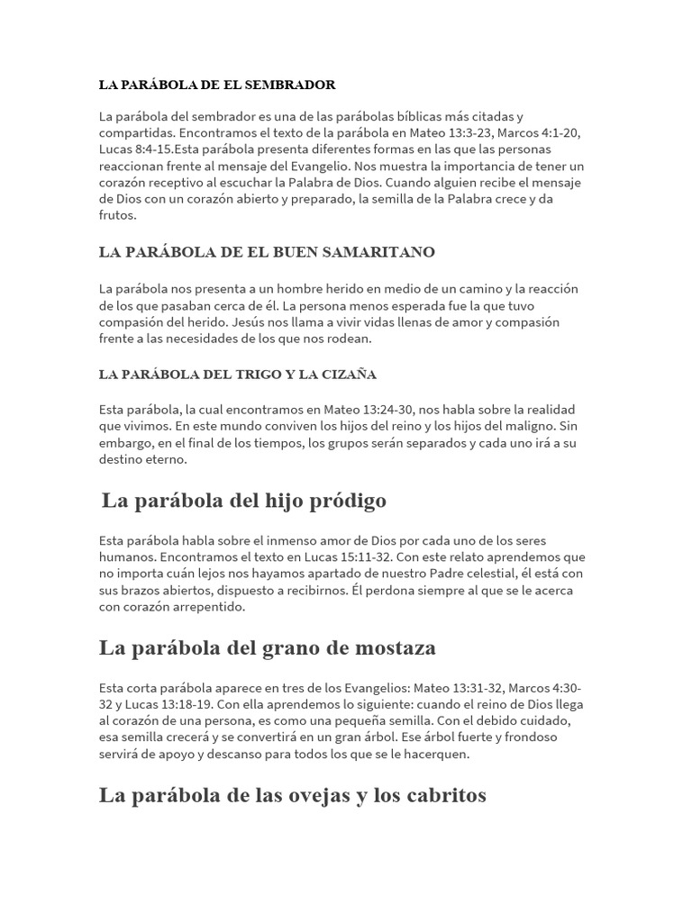 Parabolas | Descargar gratis PDF | Parábolas de Jesús | Evangelio de Mateo