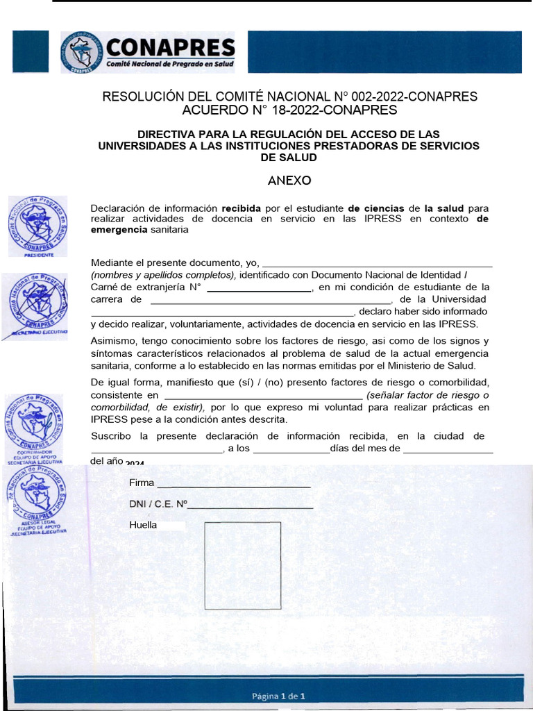 Directiva CONAPRES sobre Acceso a IPRESS | PDF | Ciencias sociales ...