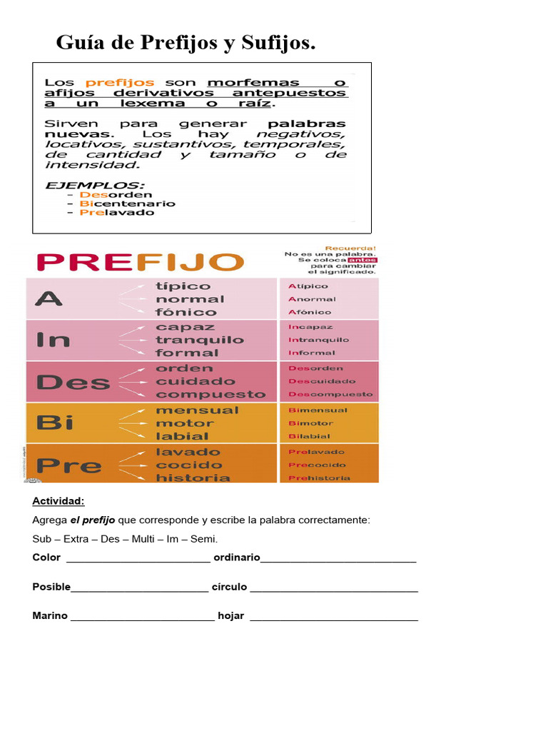 Guía de Prefijos y Sufijos para Primaria | PDF