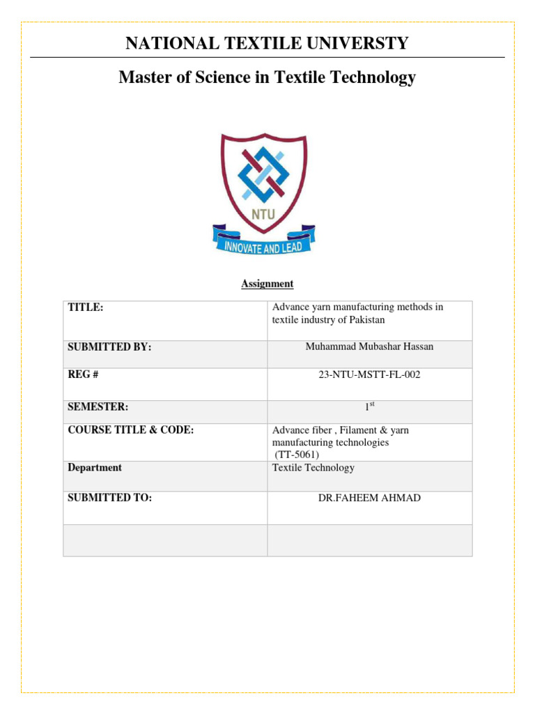 spinning assignment.1 | PDF | Spinning (Textiles) | Textiles