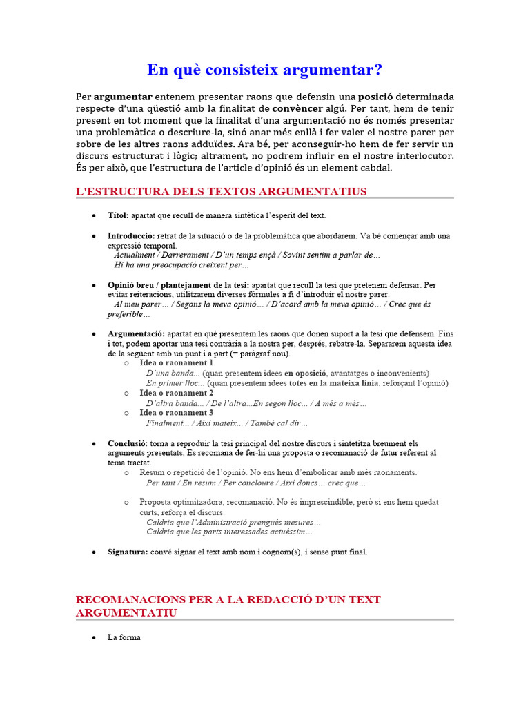 En Què Consiste Argumentar | PDF
