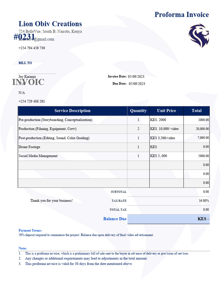 Lion_Obiv Invoice | PDF | Invoice | Payments