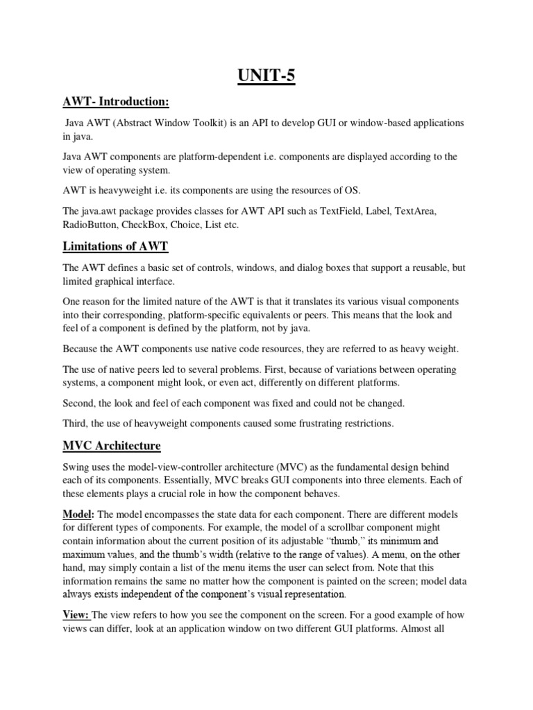 Java Unit 5 Lecture Notes Pdf Graphical User Interfaces Computer Science