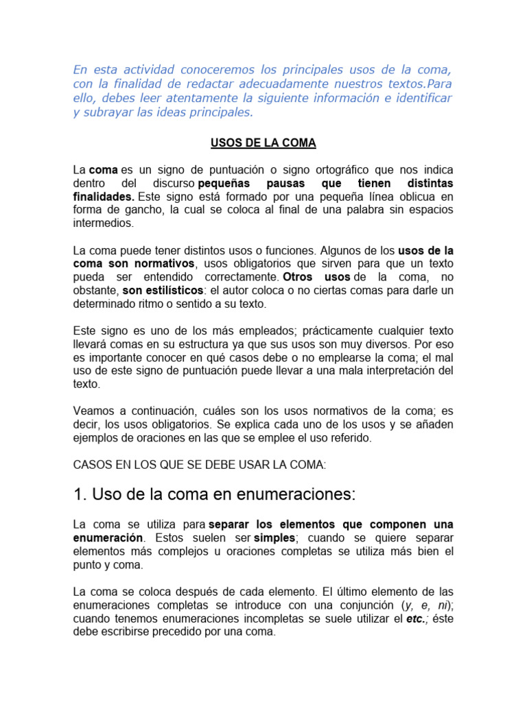 Usos de La Coma-2022 | Descargar gratis PDF | Coma | Oración (Lingüística)