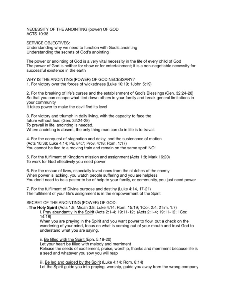 NECESSITY OF THE ANOINTING Power OF GOD | PDF | Prayer | Religious ...