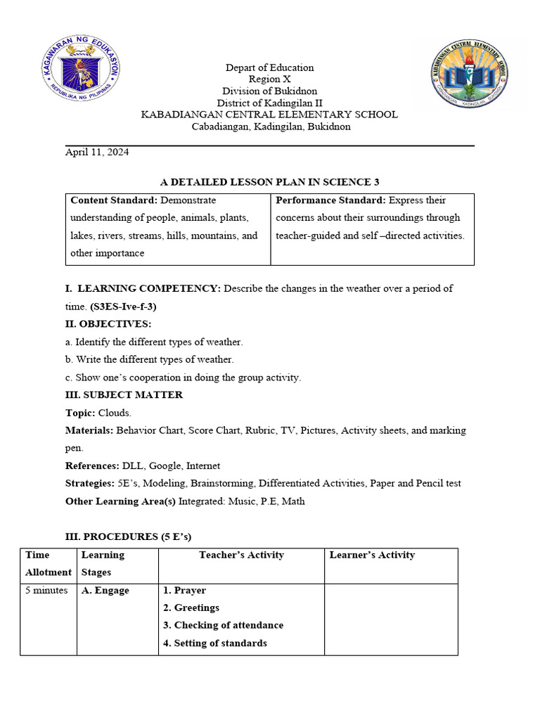 5e's LP in Science 3-Q4 W2 DAY 2 | PDF | Cloud | Learning