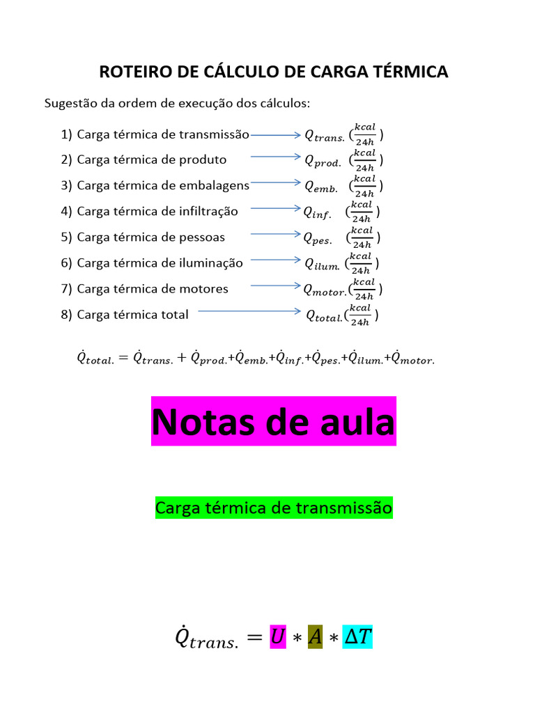 Roteiro de Cálculo de Carga Térmica | Download grátis PDF | Calor ...