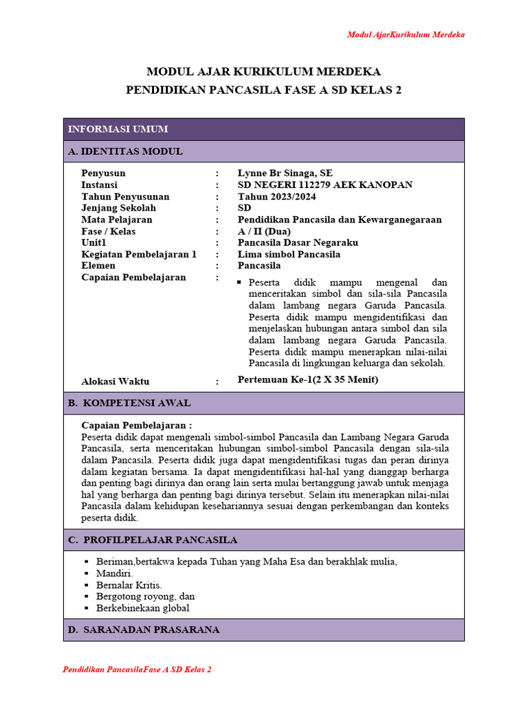 Modul Ajar PPKN Kelas 2 - BAB 2 (Mediaeducations - Com) New | PDF