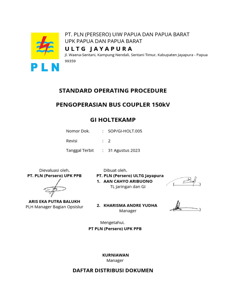 005 SOP Pengoperasian Bus Coupler 150kV | PDF