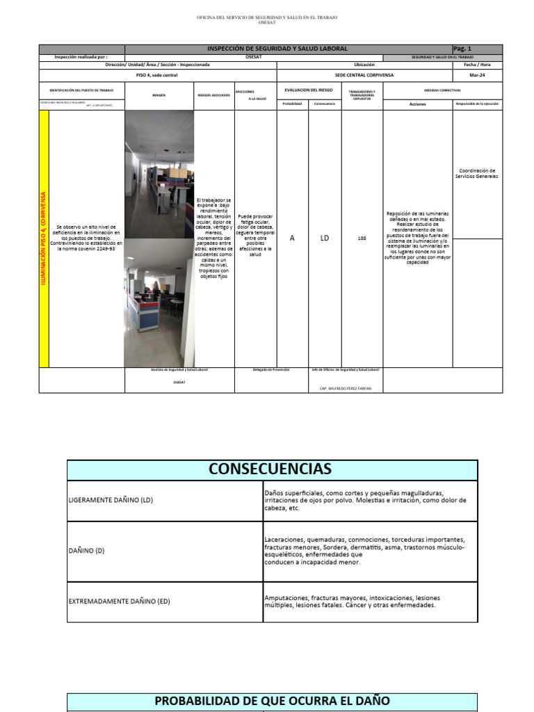 Inspección Iluminacion Puesto de Trabajo Piso 4 Marzo 2024 | Descargar gratis PDF | Seguridad y ...