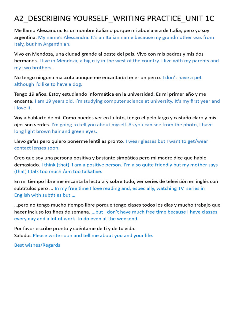 A2 - Writing 1 Practice 2 For Students | PDF