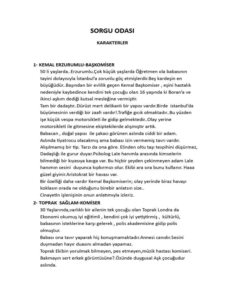 Sorgu Odasi Karakterler | PDF