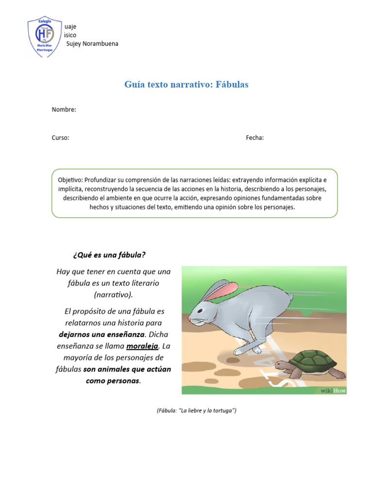 Guía texto narrativo. Fabula | PDF | Fábula