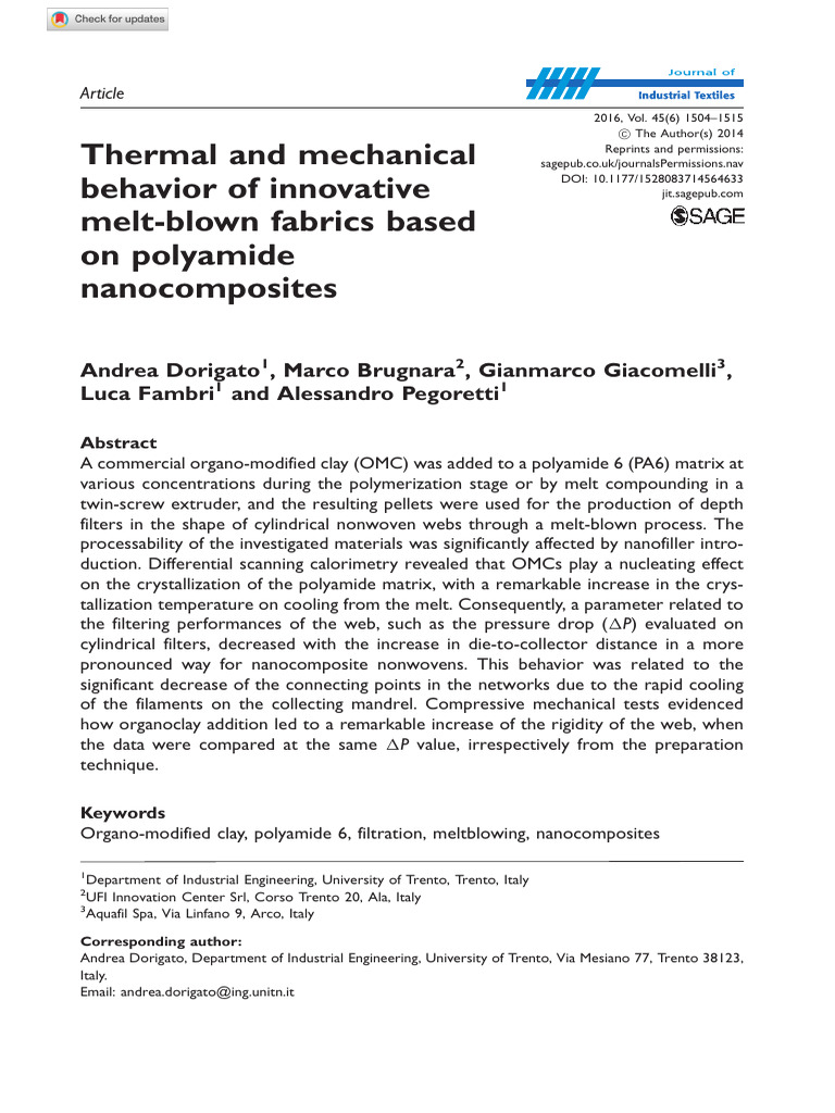 Thermal and Mechanical Behavior of Innovative Melt-Blown Fabrics Based On Polyamide ...