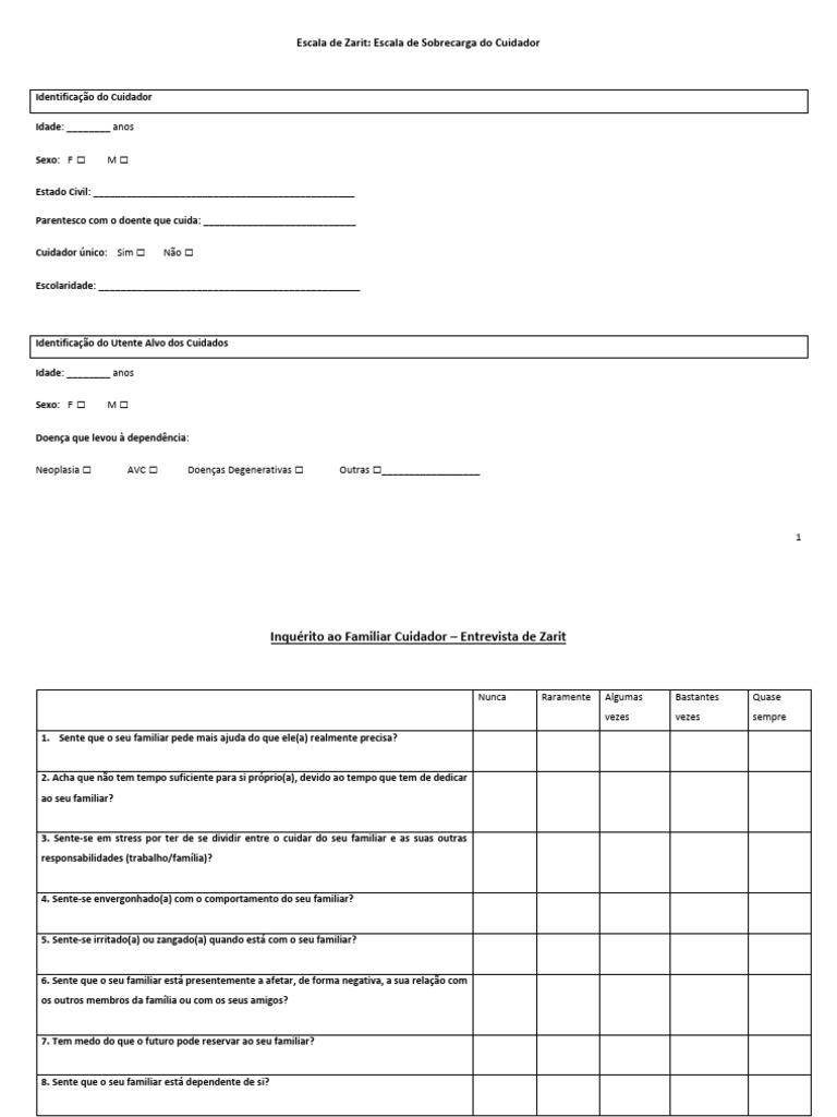 Escala de Zarit - Sobrecarga Do Cuidador | PDF | Bem-estar | Estilo de vida