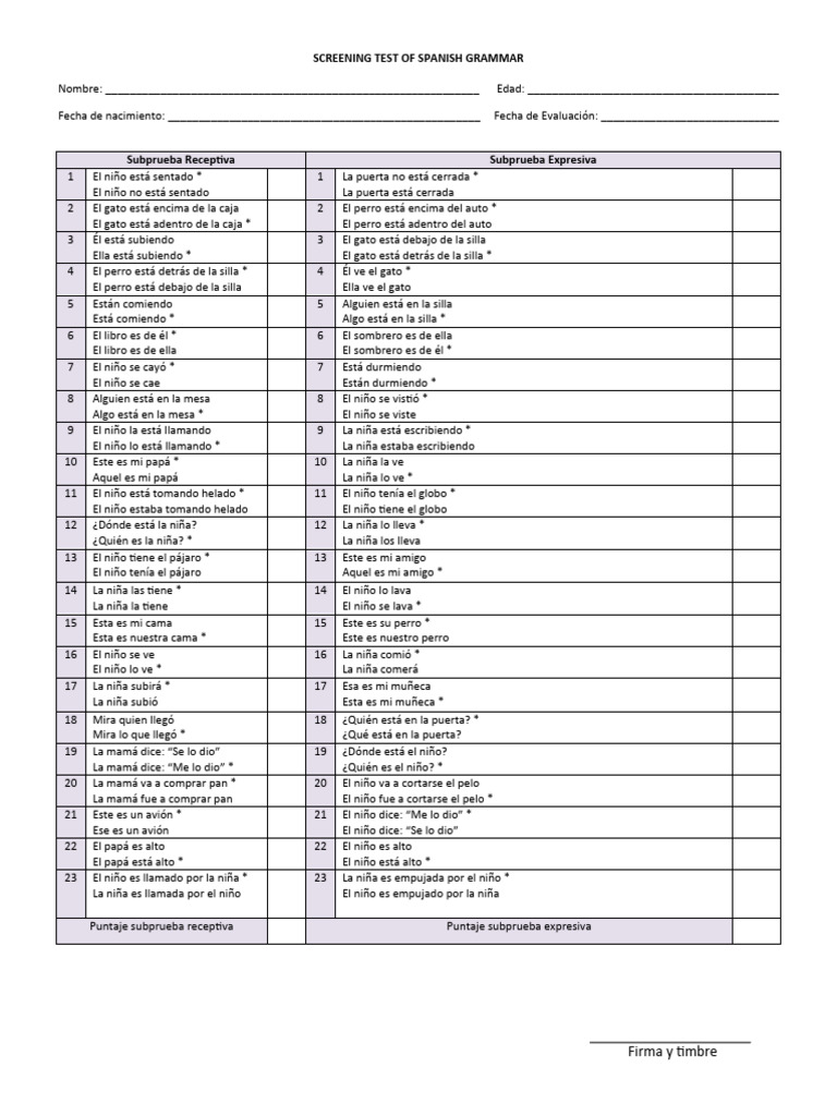 Screening Test of Spanish Grammar Mejorado | PDF