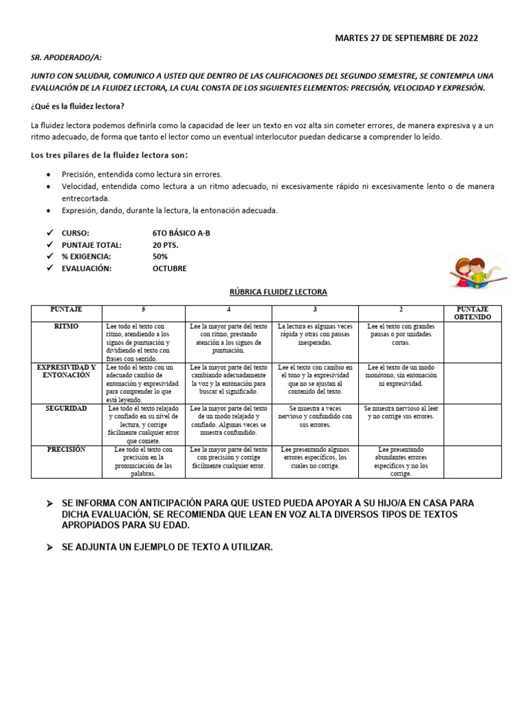 Evaluación de Fluidez Lectora 6to Básico | PDF | Comunicación humana