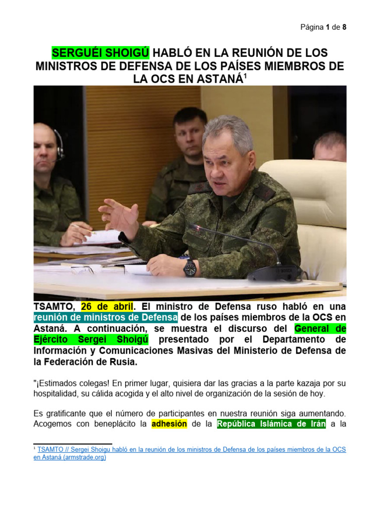 Shoigú en Reunión de Defensa OCS | PDF | OTAN | Rusia