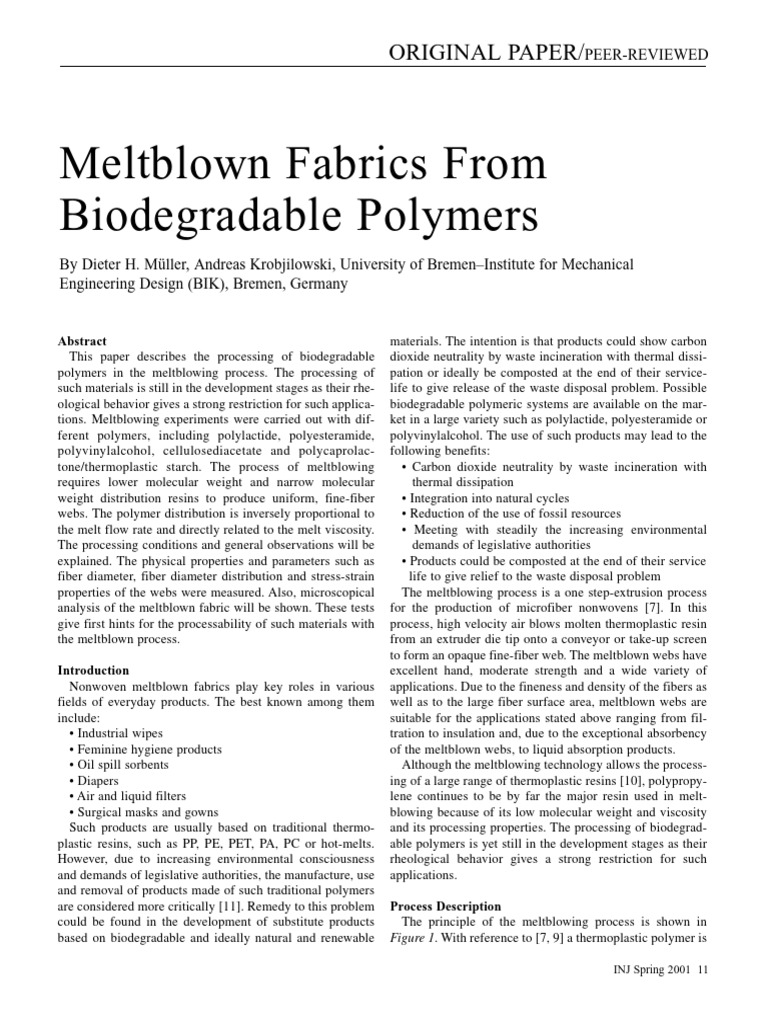 Meltblown Fabrics From Biodegradable Polymers: Original Paper | PDF ...