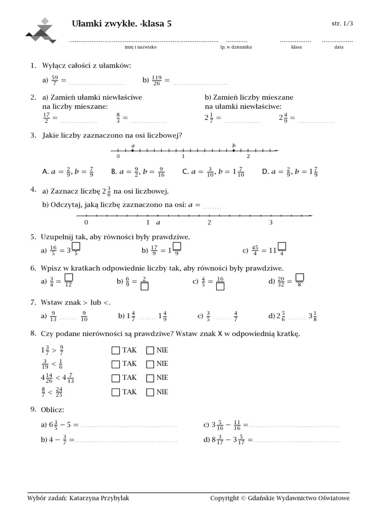 Ulamki Zwykle - Klasa 5 (1) Kopia | PDF