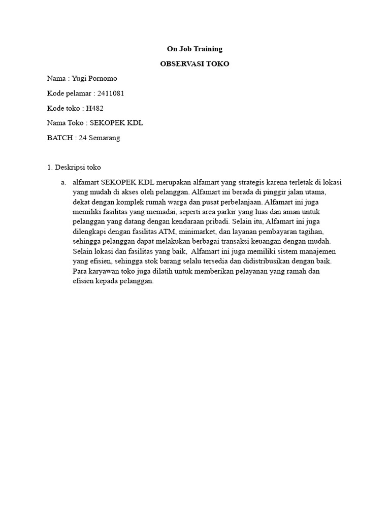 Observasi-Yugi pornomo-SEKOPEK KDL | PDF