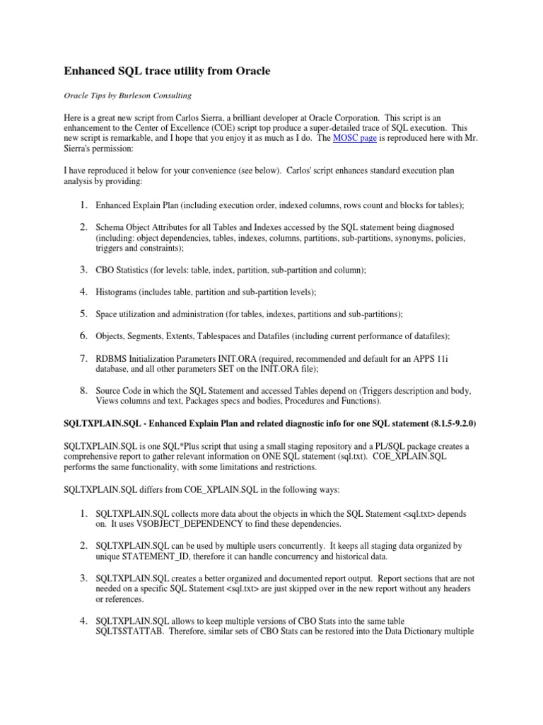 Enhanced SQL Trace Utility From Oracle: Oracle Tips by Burleson ...