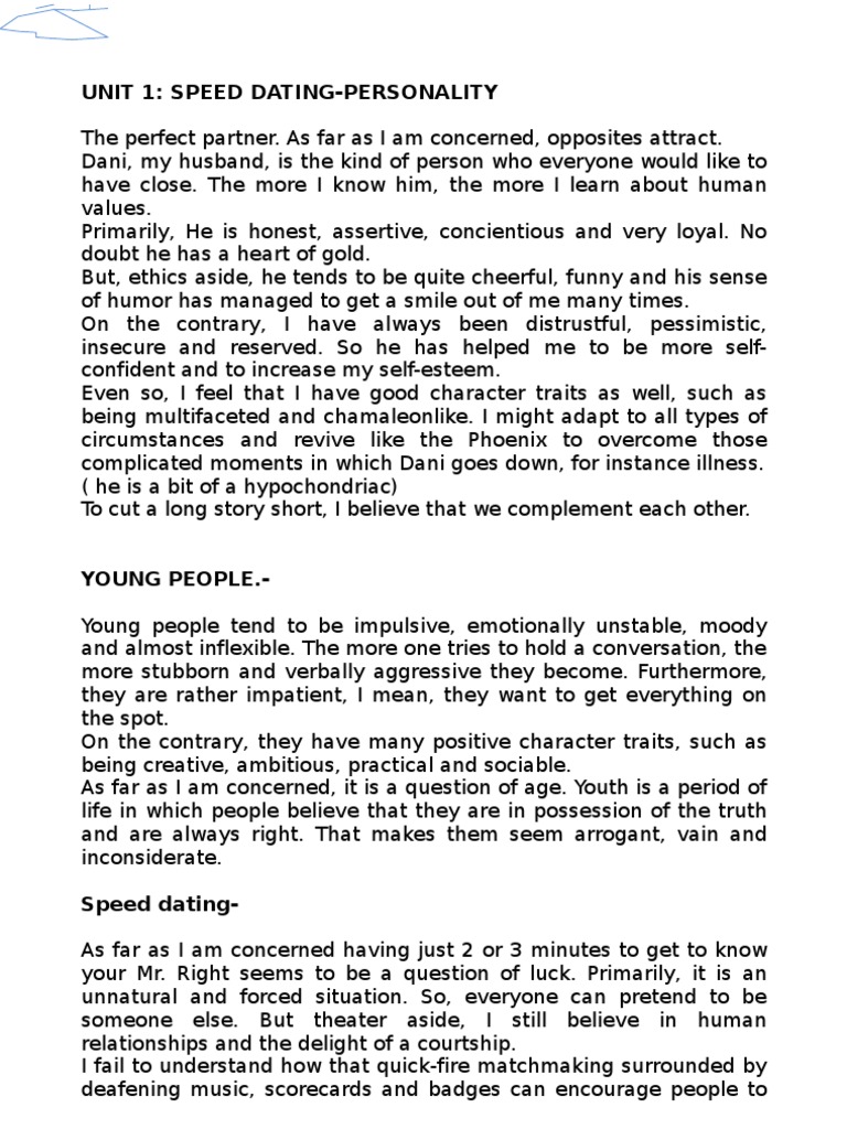 Unit 1: Speed Dating-Personality | PDF | Alternative Medicine | Medicine