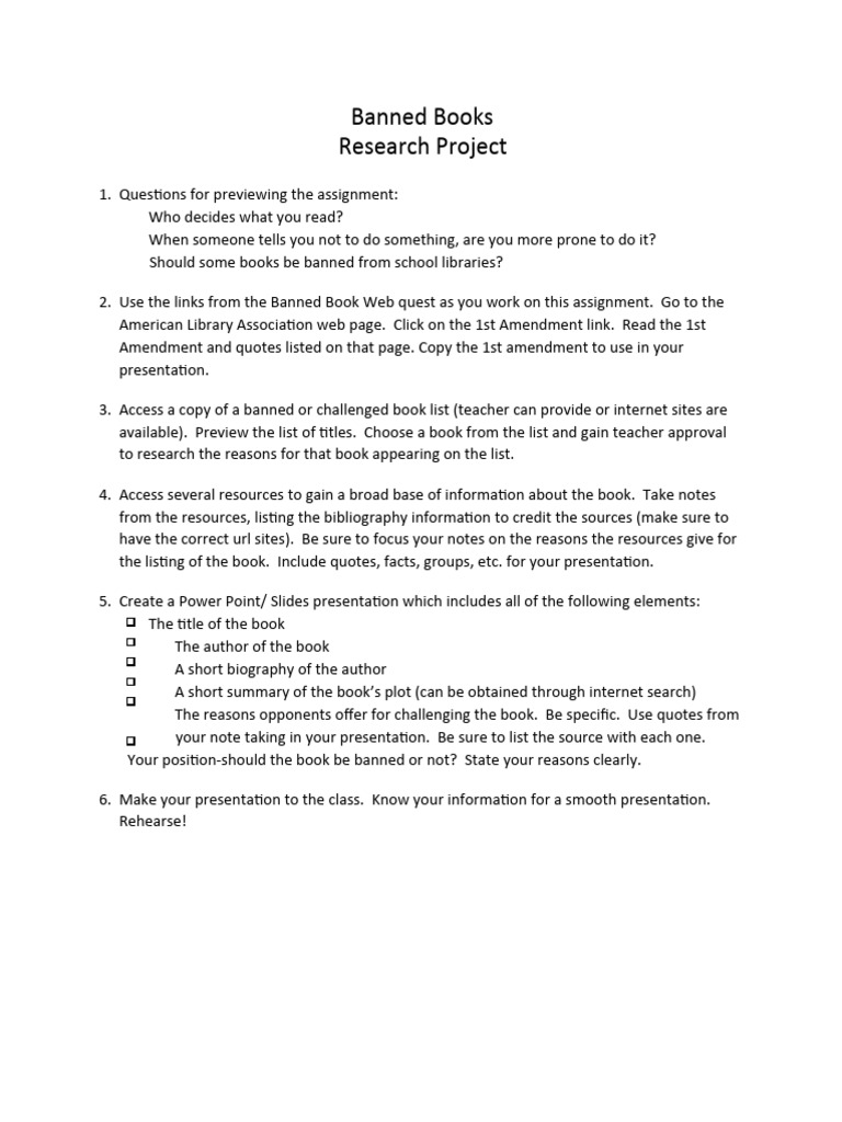 Banned Books Research Project Guide | PDF