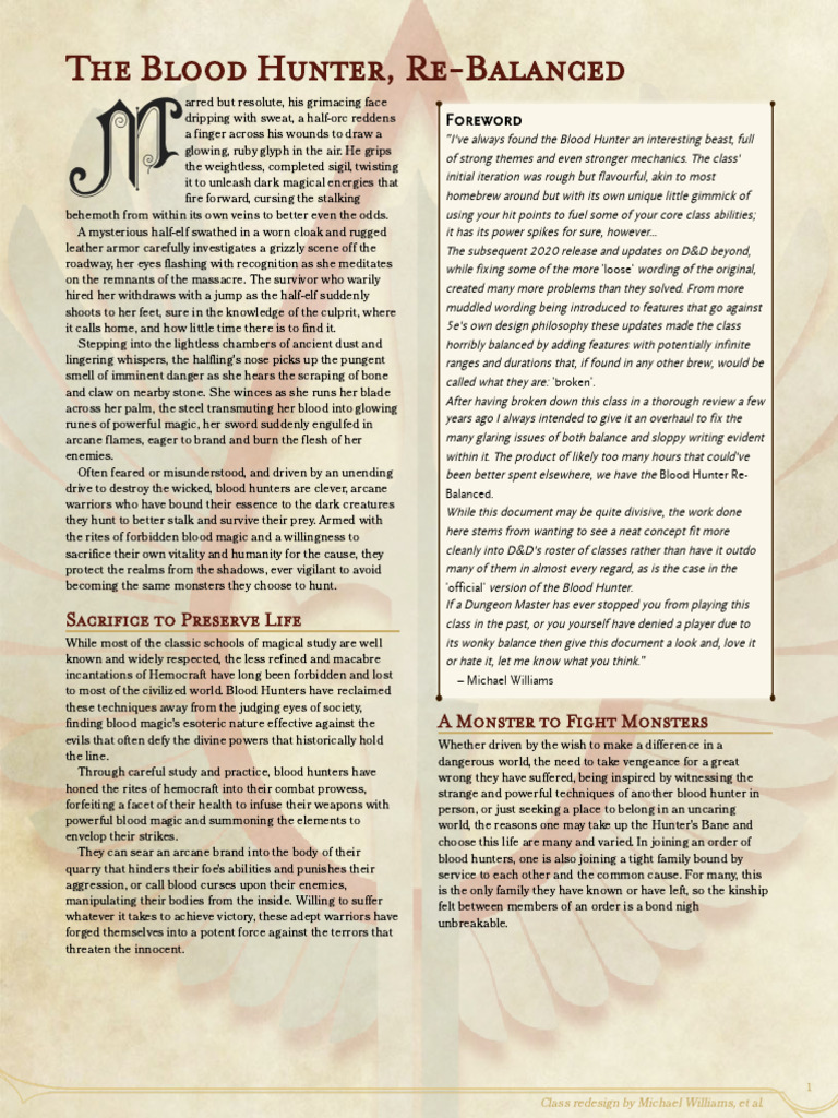 Blood Hunter Class Re-Balanced | PDF