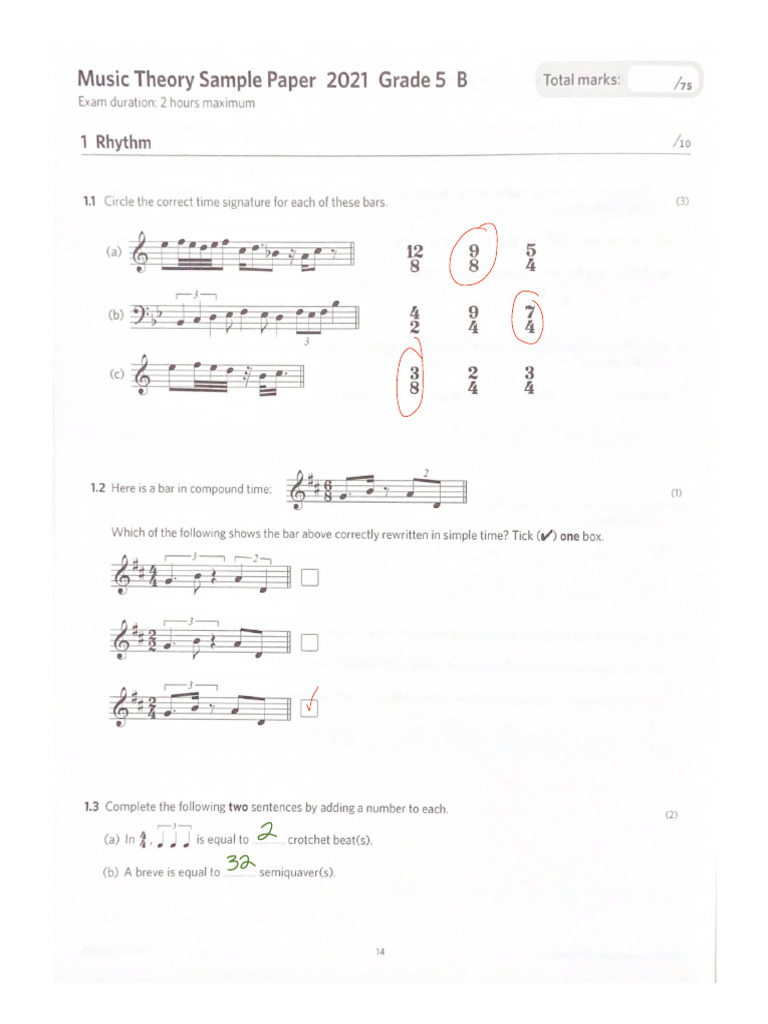 Music Theory Sample Paper 2021 Grade 5 B | PDF