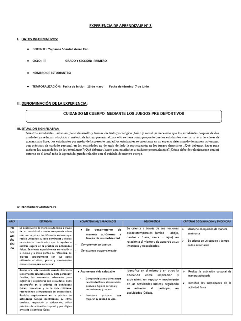 EXPERIENCIA DE APRENDIZAJE 3-1Ro | PDF | Aprendizaje | Cognición