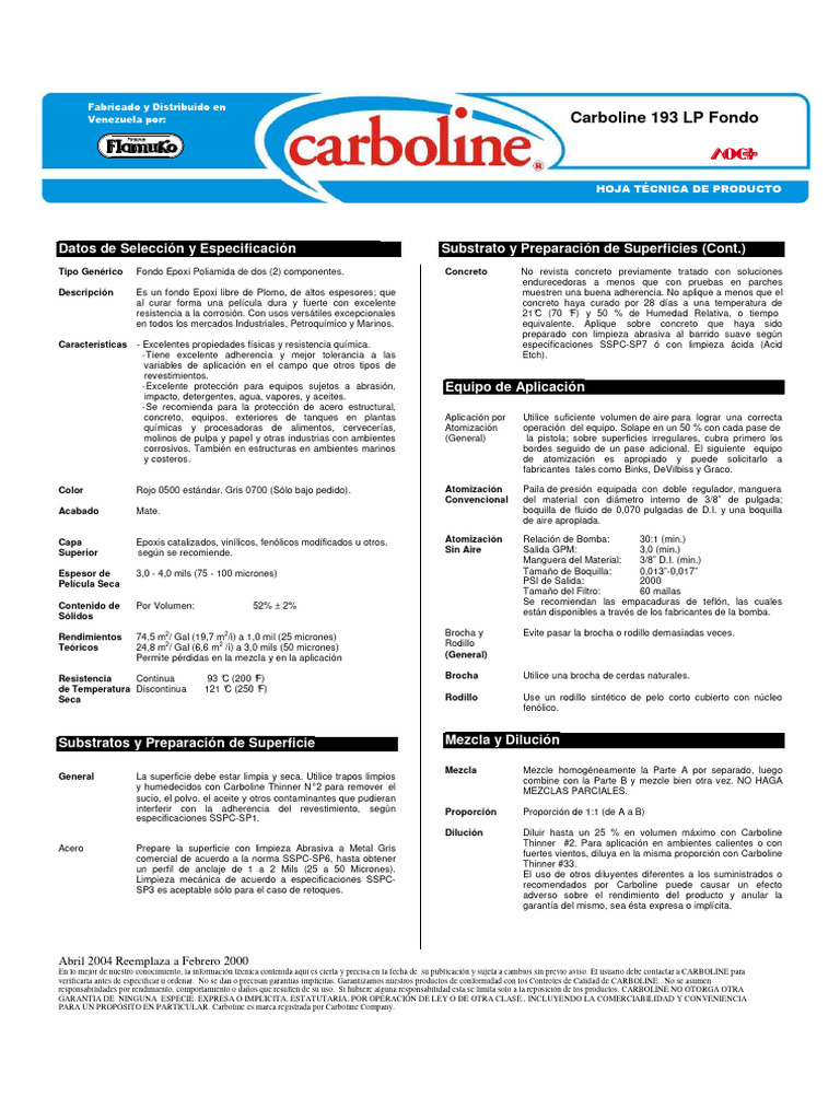 Carboline 193 LP Fondo PDF | PDF | Hormigón