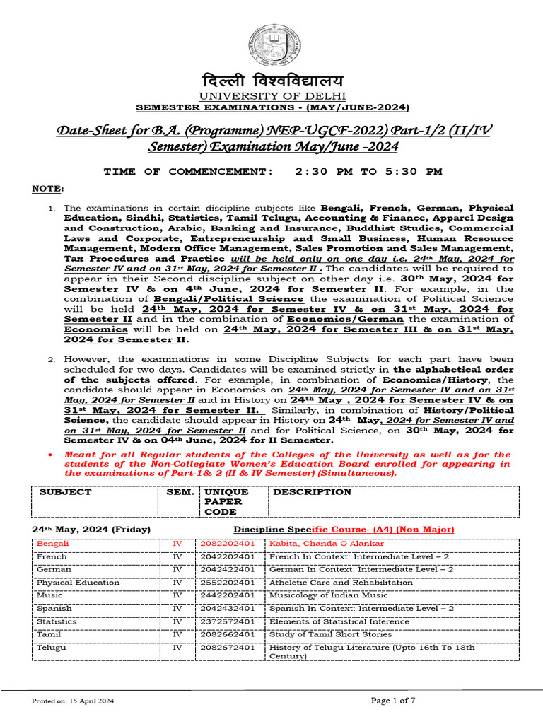 2024 04 15 Nep Bap 23 Sem - Ii | PDF | Science | Urdu