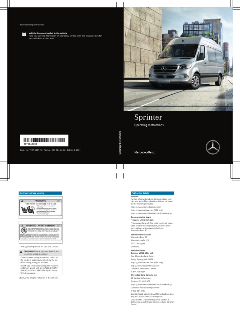MY2021 MB Sprinter Owners Manual No MMS 01 | PDF | Safety | Mercedes Benz